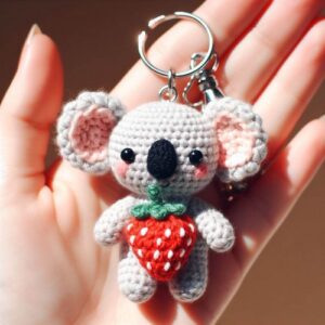 How to Crochet Koala Keychain With Strawberry - Clairea Belle Makes