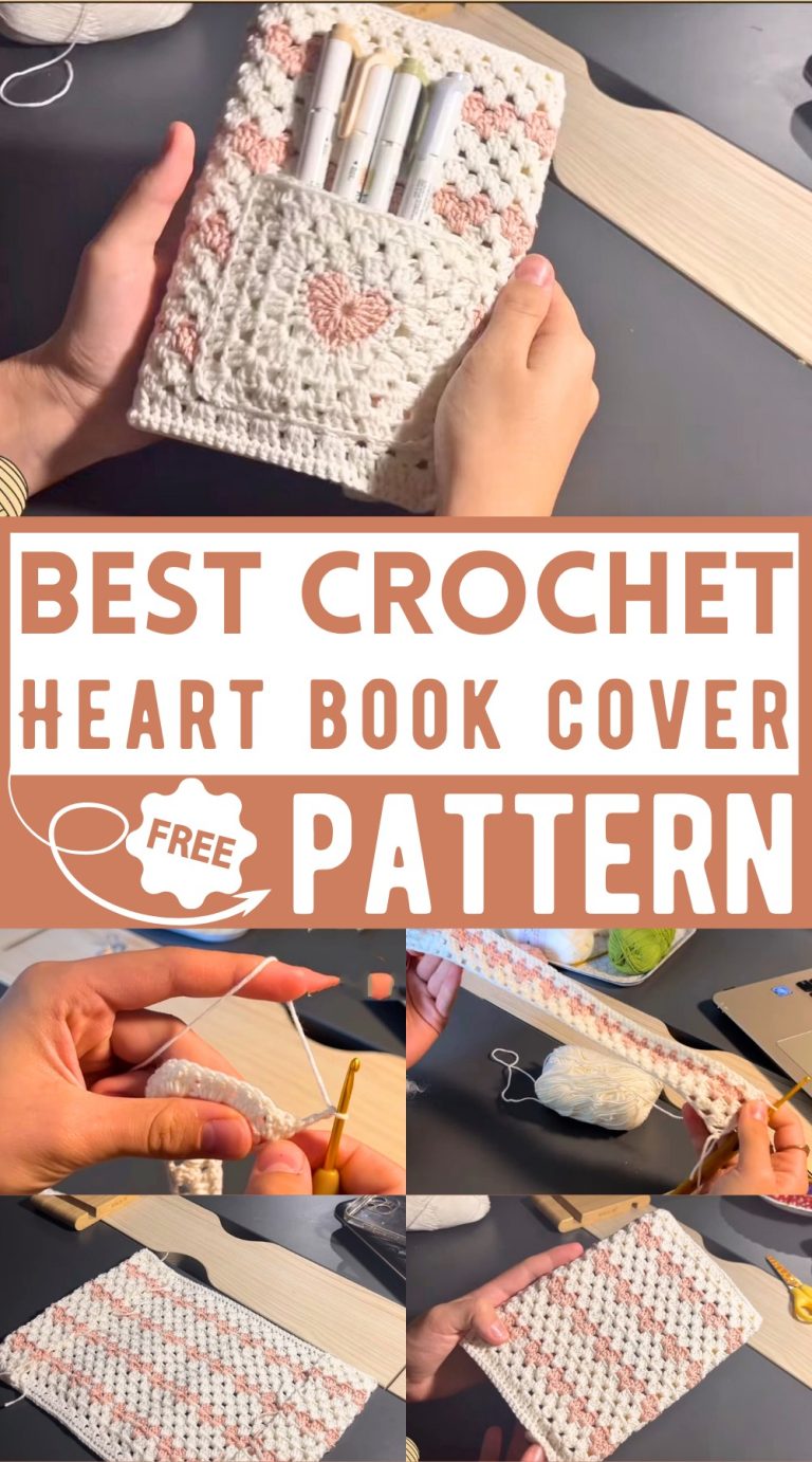 Crochet Book Cover Pattern With Heart Granny Square Pocket - Clairea ...