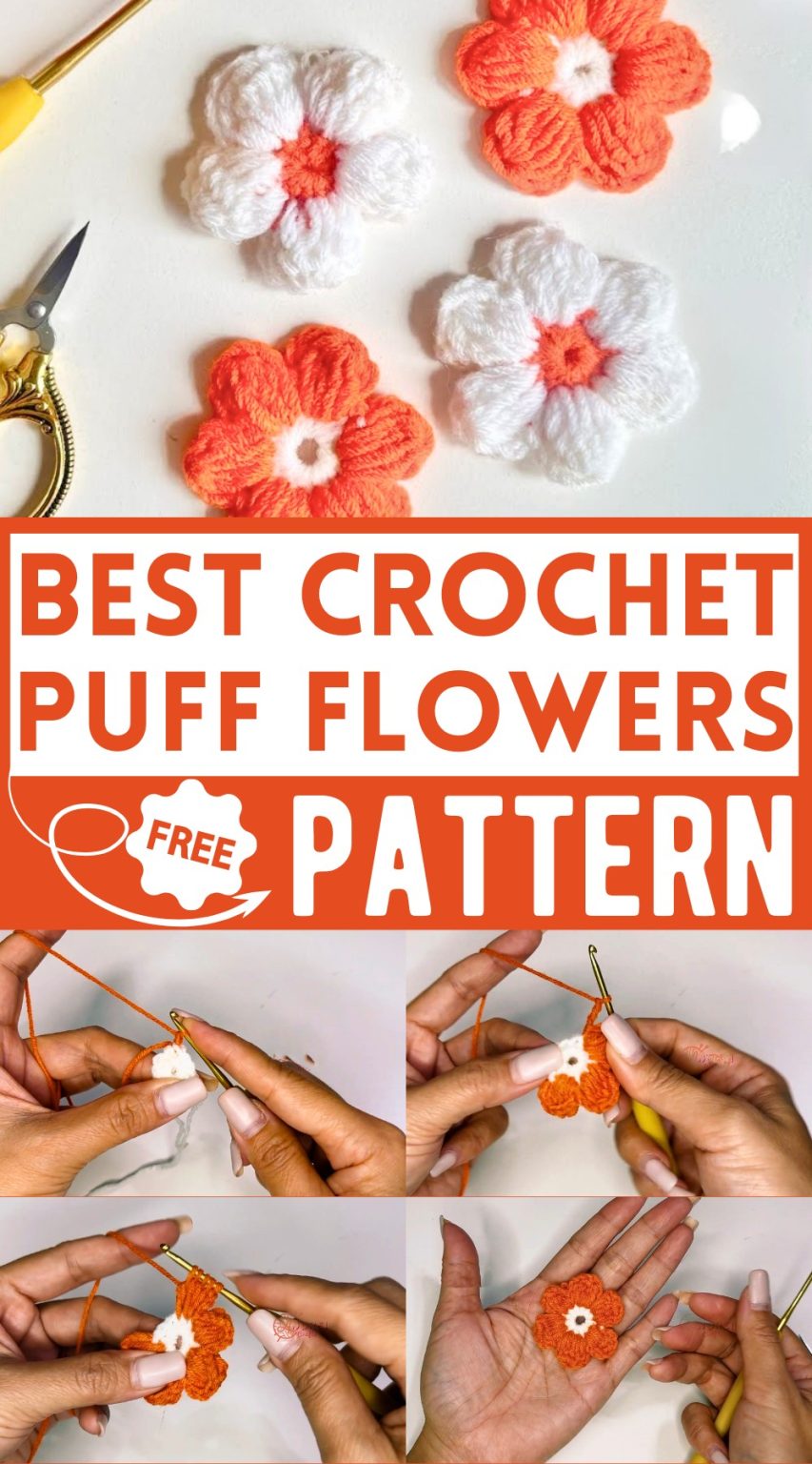Crochet Puff Flowers Pattern For Keyrings And Charms - Clairea Belle Makes