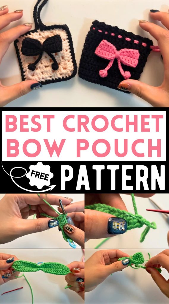 Crochet Pouch With Raised 3D Bow Pattern - Clairea Belle Makes
