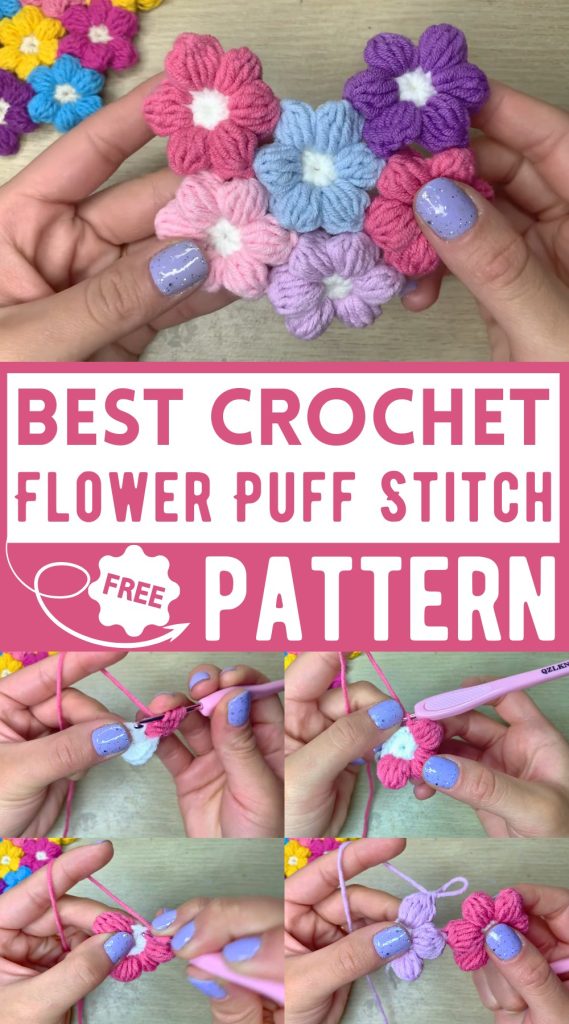 Crochet Flower Puff Stitch Pattern For Crochet Projects - Clairea Belle ...
