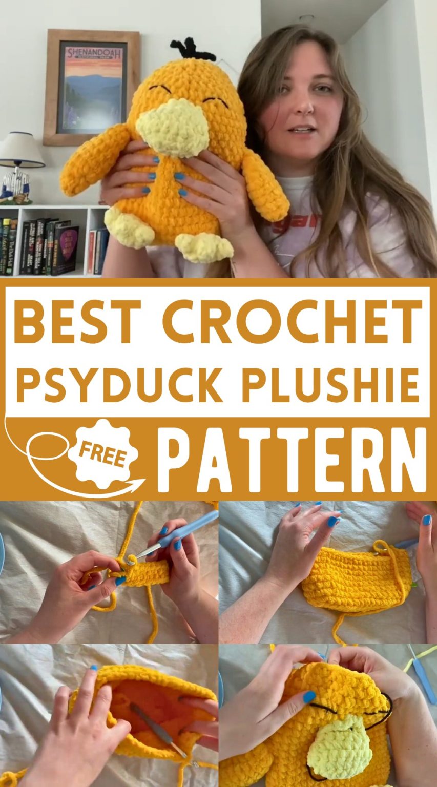 Crochet Psyduck Plushie Pattern With Chunky Yarn - Clairea Belle Makes